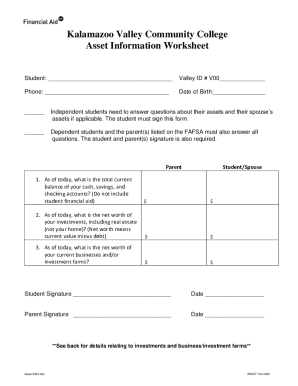 Fillable Online Kalamazoo Valley Community College Asset Information ...