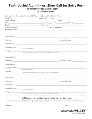 Fillable Online Tenth Juried Alumni+ Art Show Call for Entry Form Fax ...