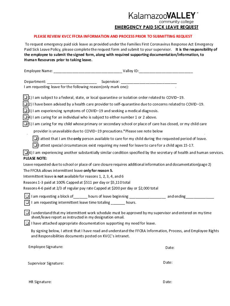 Fillable Online Emergency Paid Sick Leave Request Fax Email Print ...