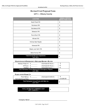 Fillable Online opwdd ny Revised Cost Proposal Form LOT 1 Albany County ...