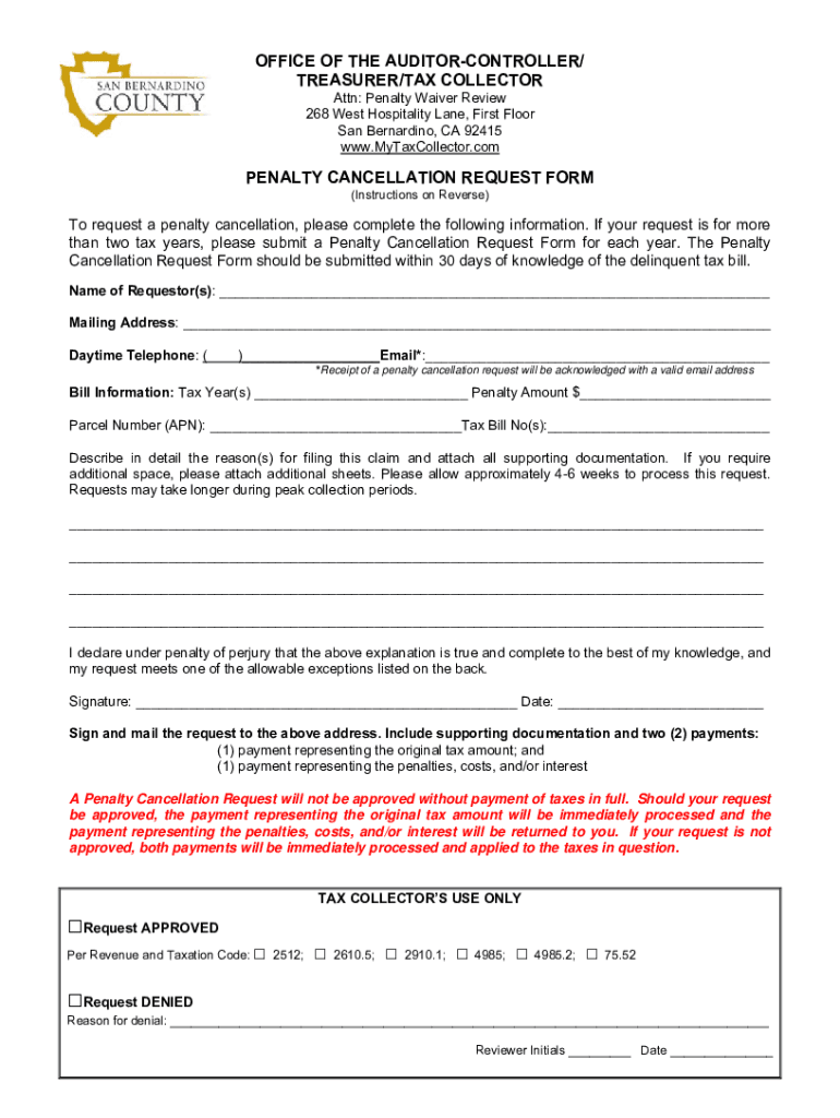 Fillable Online OFFICE OF THE AUDITOR-CONTROLLER/ TREASURER/TAX ... Fax ...