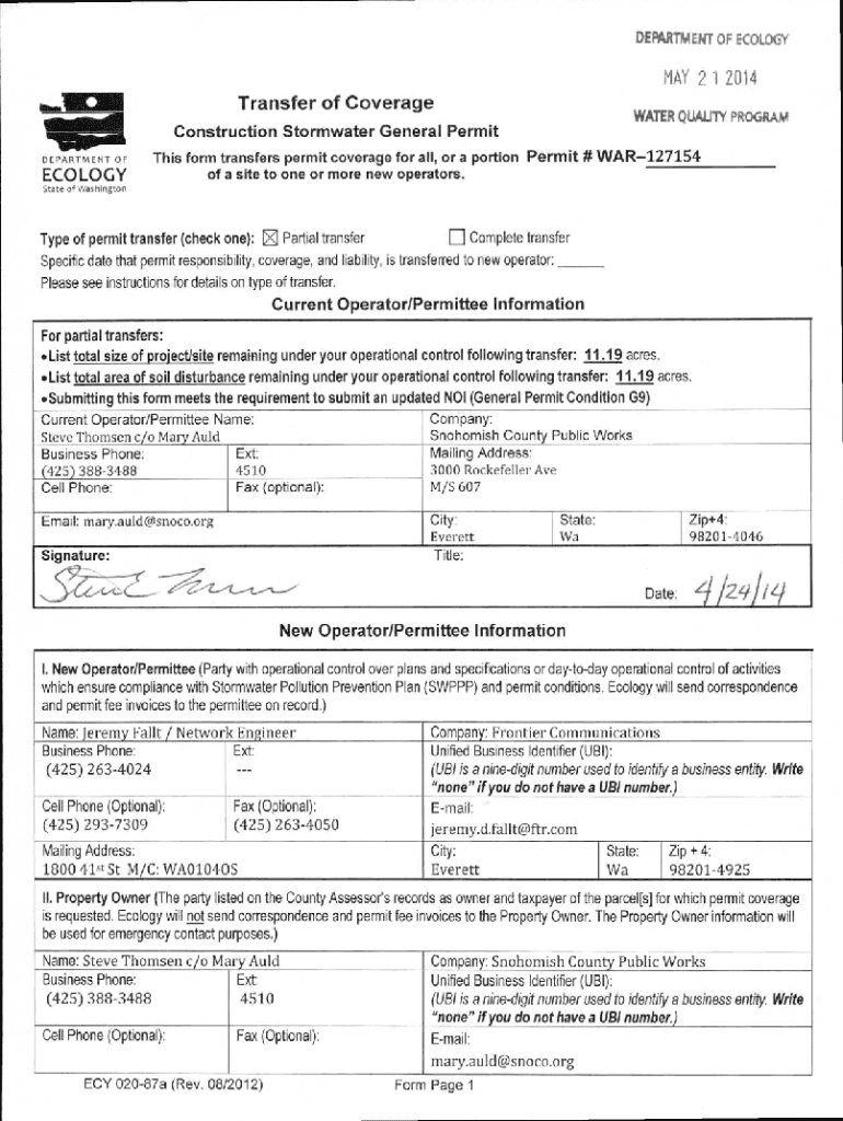 Fillable Online Stormwater monitoring - Washington State Department of Ecology Fax Email Print ...