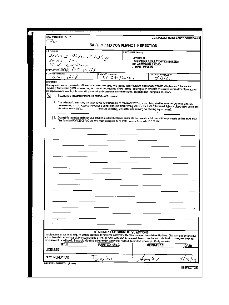 Fillable Online Appendix A: Inspection Report Forms - Department of ...