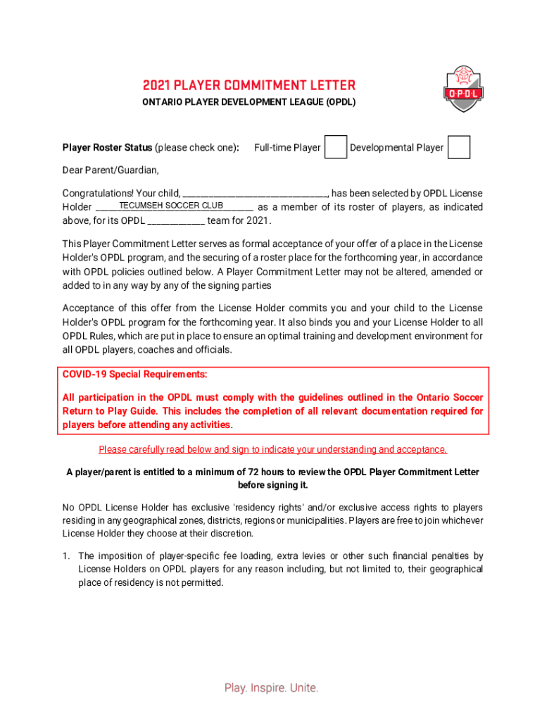 Fillable Online Ontario Player Development League (OPDL) - Welcome to ...