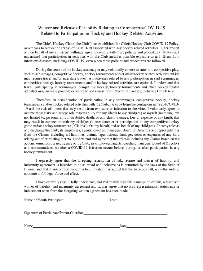 Fillable Online WAIVER OF LIABILITY RELATING TO CORONAVIRUS/COVID-19 ...