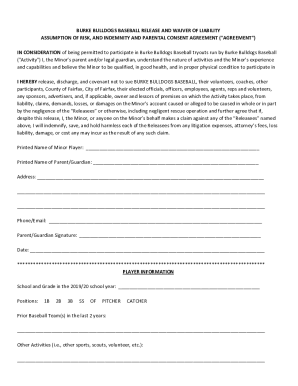 Fillable Online BURKE BULLDOGS BASEBALL RELEASE AND WAIVER OF LIABILITY ...