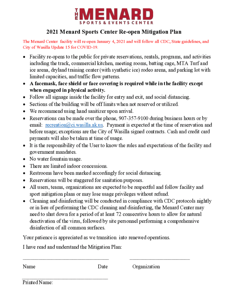 Fillable Online Fillable Online Menard Sports Center Hockey Mitigation ...