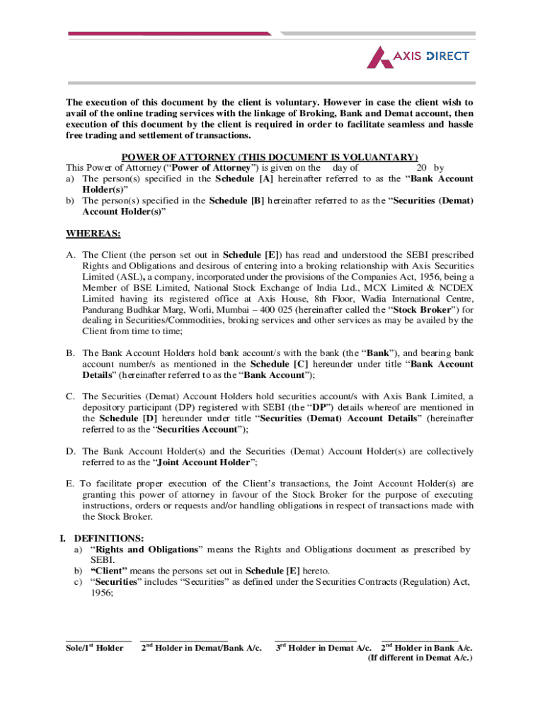 Fillable Online simplehai axisdirect POWER OF ATTORNEY - Axis Direct Fax Email Print - pdfFiller