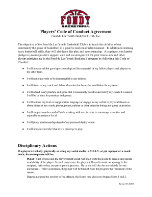 Fillable Online Players Code of Conduct Agreement Fax Email Print ...