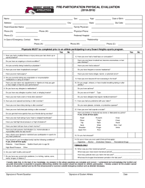 Fillable Online Glendale Pre-participation Physical Evaluation - Ngin ...