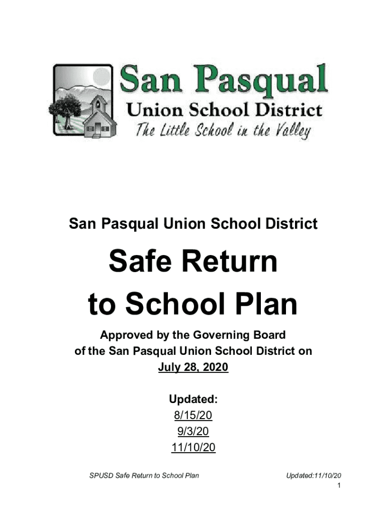 Fillable Online Safe Return to School Plan - San Pasqual Union School ...