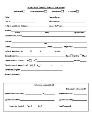 Fillable Online SPANISH DUI EVALUATION REFERRAL FORM - DuPage County ...