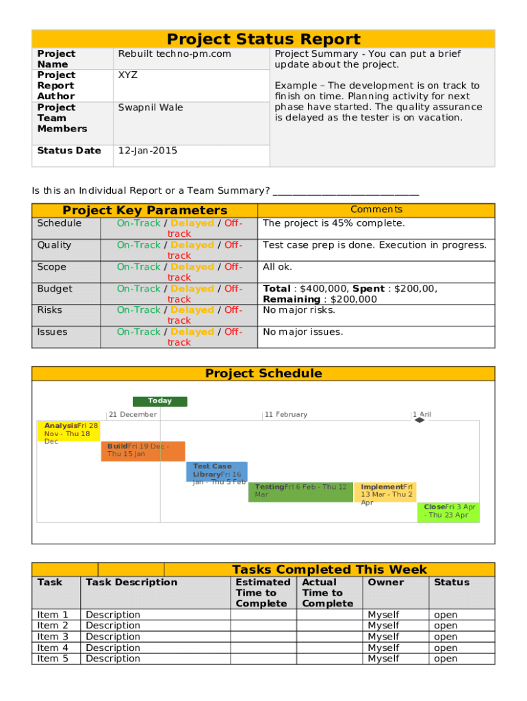 A Weekly Status Report - Project Management Templates Doc Template ...