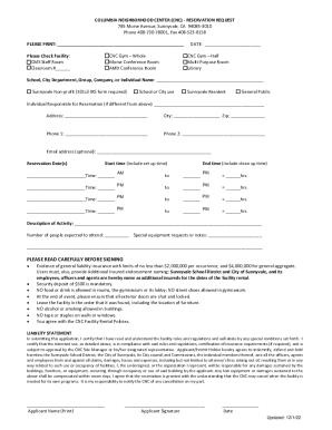 Fillable Online CNC Facility Reservation Form Fax Email Print - pdfFiller
