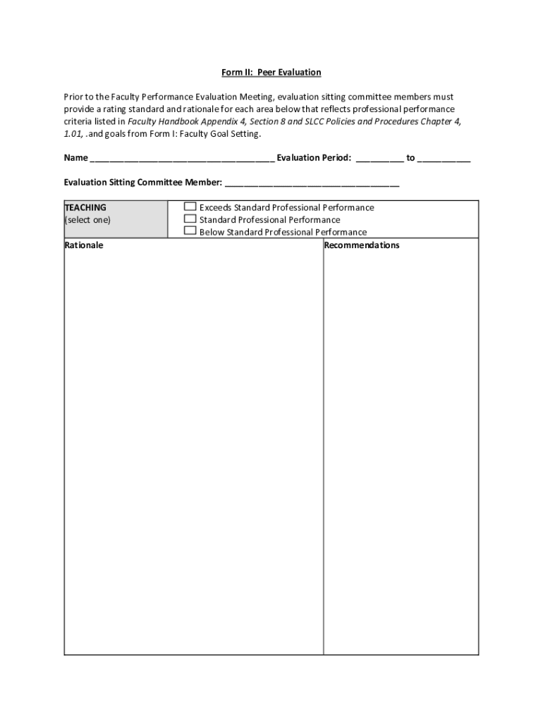 Fillable Online Form II: Peer Evaluation - Salt Lake Community College ...