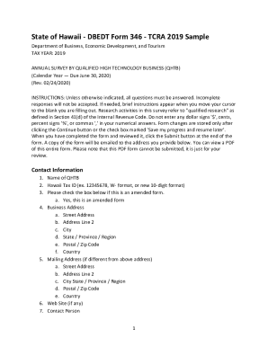 Fillable Online State of Hawaii - DBEDT Form 346 - TCRA 2019 Sample Fax ...