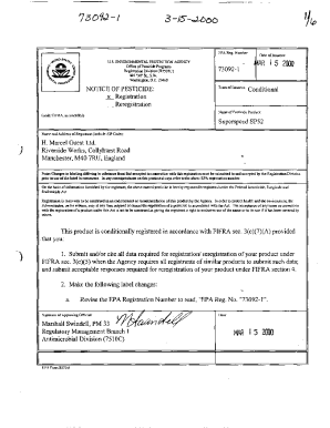 Fillable Online EPA Reg. Number: Offic of Pesticide Programs Date of ...