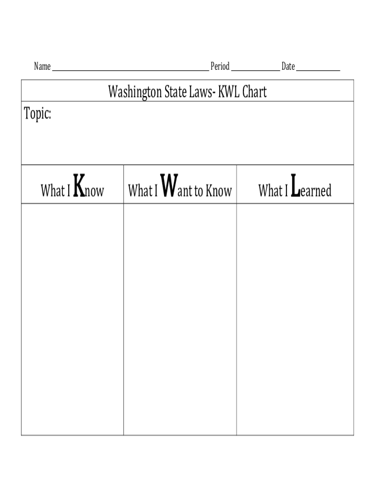 Fillable Online Washington State Laws- KWL Chart Fax Email Print ...