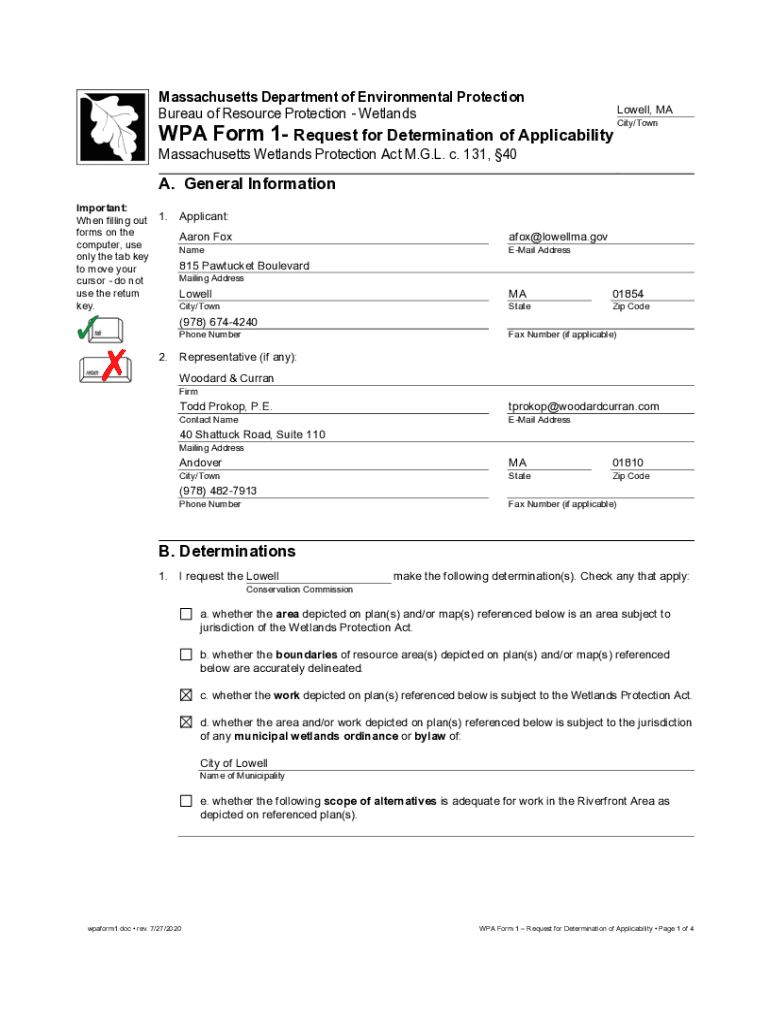 Fillable Online WPA Form 1 - Brookside St Water Main - Lowell Fax Email ...