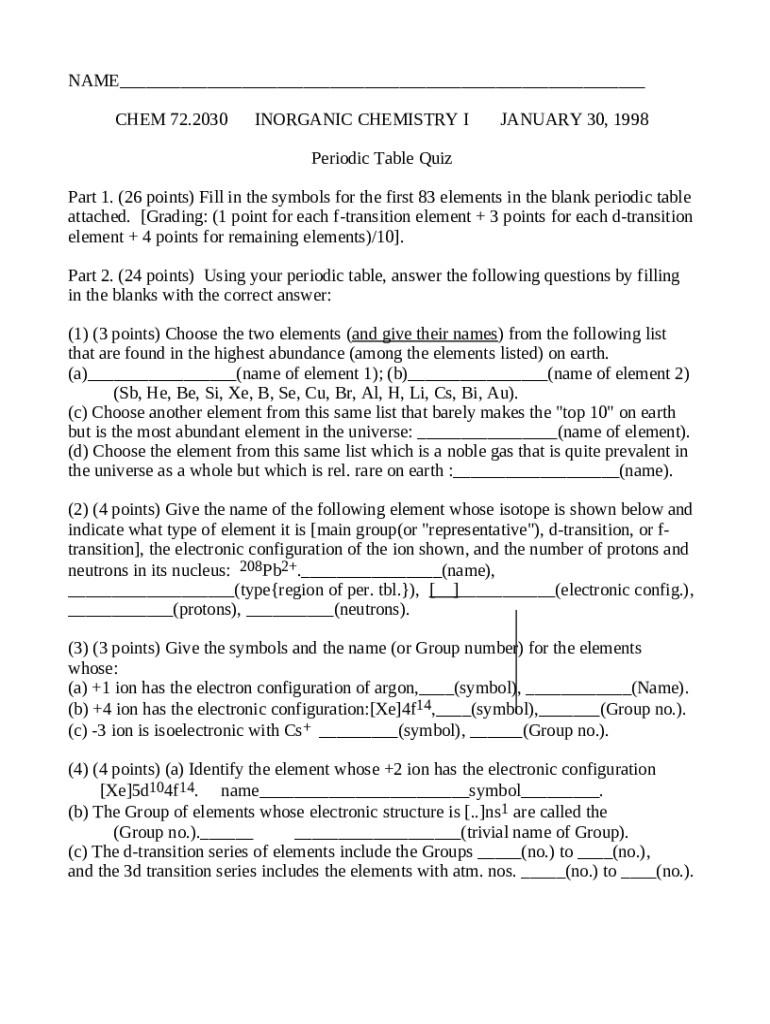 CHEM 2030 : inorganic chemistry - York University - Course Hero Doc Template | pdfFiller