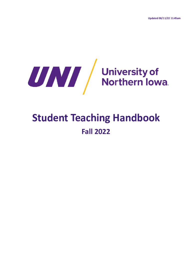 Fillable Online coe uni Fall 2022 Student Teaching Handbook ...