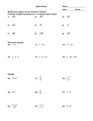 Fillable Online Square Roots Name: Date: Period: Identify each square ...