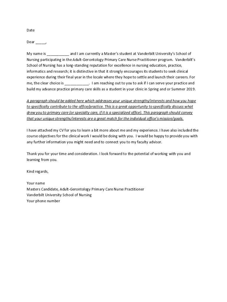 Fillable Online nursing vanderbilt Sample cover letterresume Fax Email ...