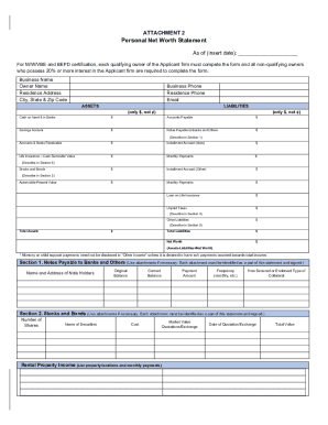 Fillable Online Personal Net Worth Statement ATTACHMENT 2 Fax Email ...