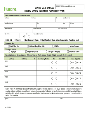 Fillable Online Miami Springs Humana Medical Enrollment Form 091521 ...