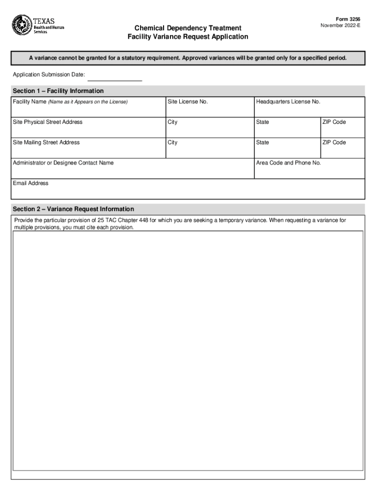Fillable Online Form 3256, Chemical Dependency Treatment Facility ...