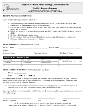 Fillable Online Request for Final Exam Testing Accommodations Fax Email ...