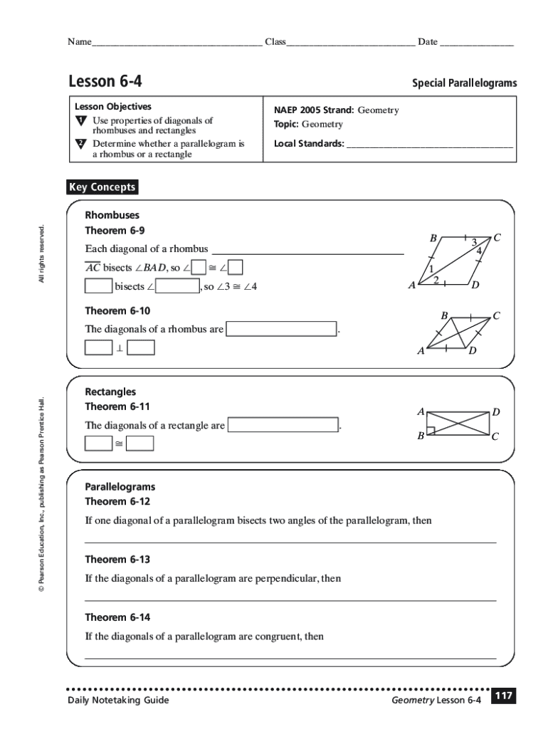Fillable Online Special Parallelograms (Rhombus, Square, Rectangle ...