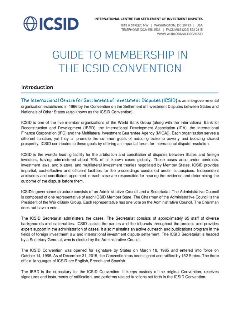 Fillable Online icsid worldbank Preamble: Convention on the Settlement ...