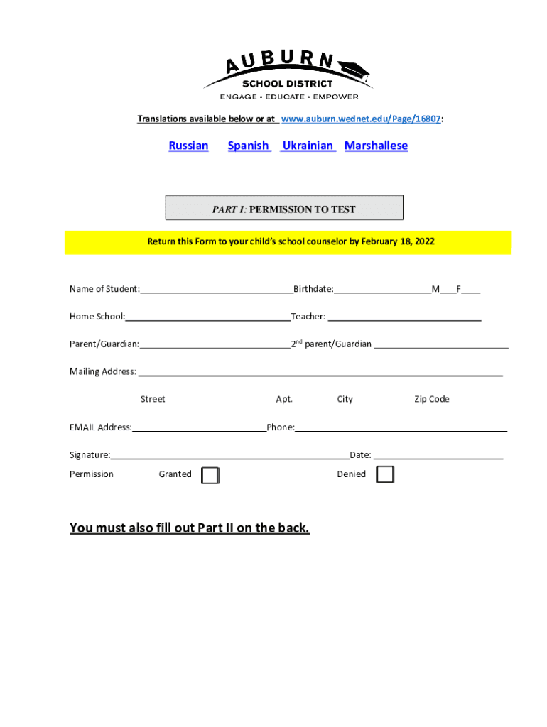 Fillable Online You must also fill out Part II on the back. - Auburn School District Fax Email ...