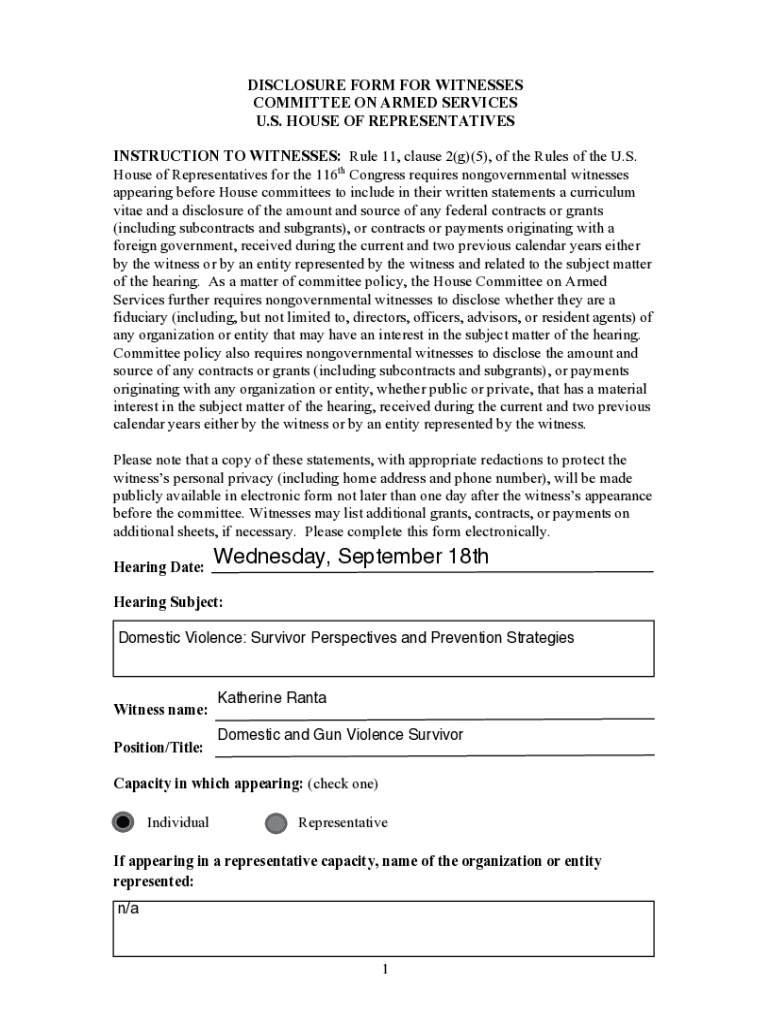 Fillable Online 116th DISCLOSURE FORM FOR NON-GOVERNMENT WITNESSES.pdf ...