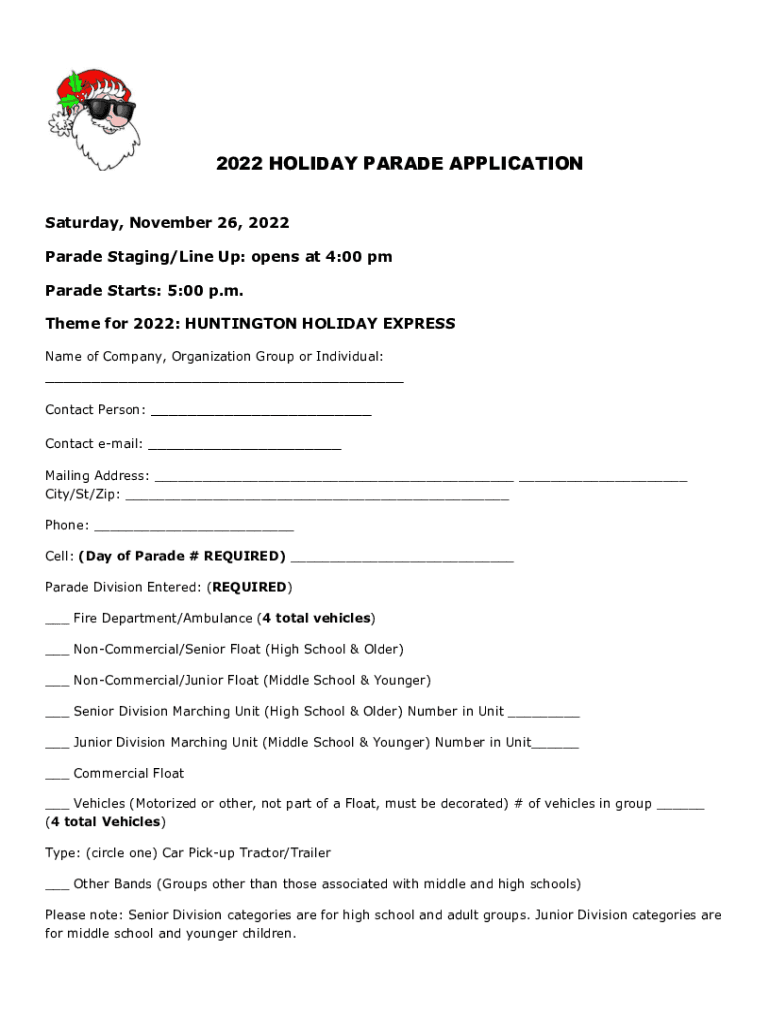 Fillable Online 2022 Holiday Parade Application Form and Info ...