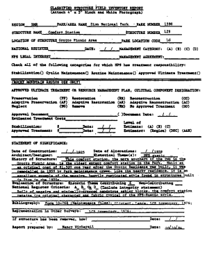 Fillable Online CLASSIFIED STRUCTURE FIELD INVENTORY REPORT (Attach 4 x ...