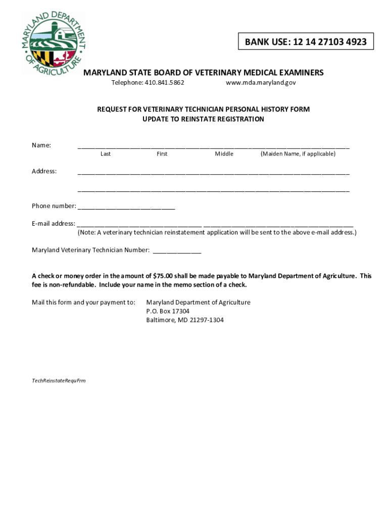 Fillable Online mda maryland State Board of Veterinary Medical ...