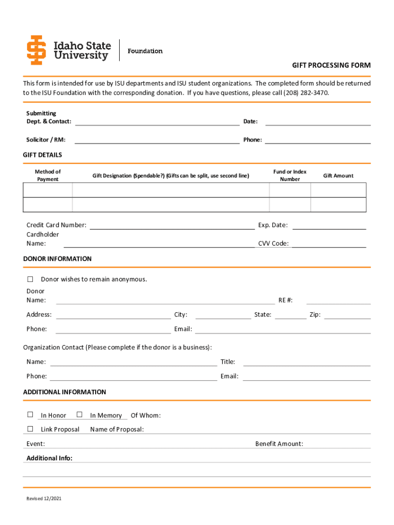 Fillable Online Form - Gift Processing Form Fax Email Print - pdfFiller