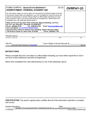 Fillable Online Overpayment, Federal Student Aid - Financial Aid Form ...