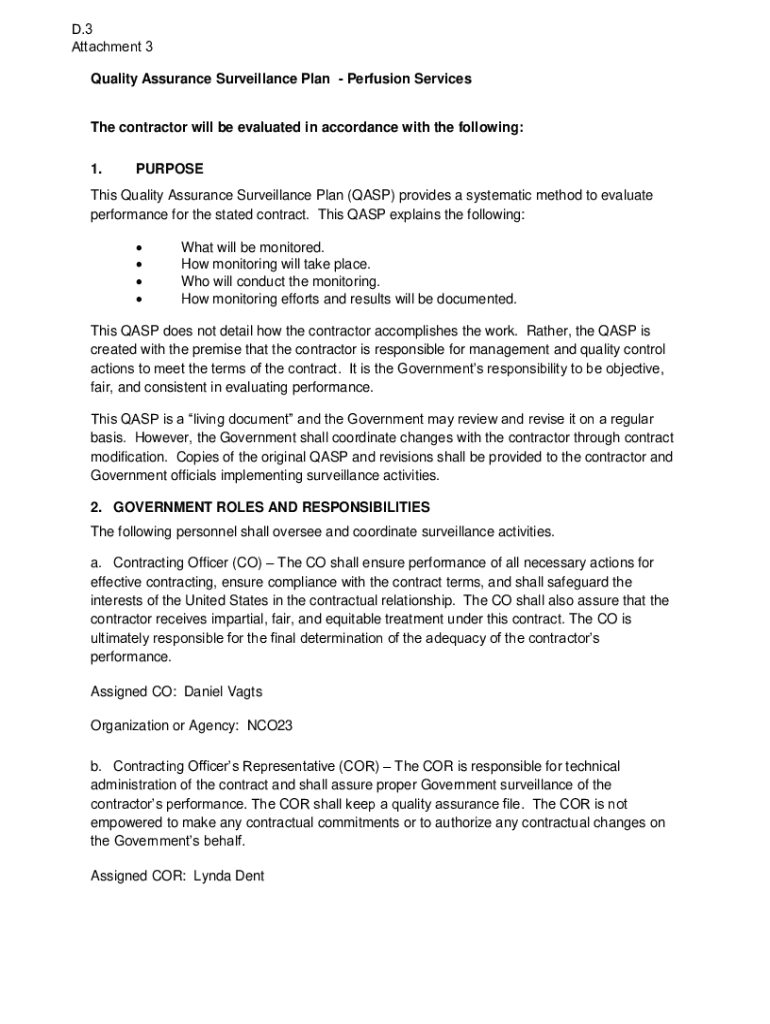 Fillable Online Quality Assurance Surveillance Plan - Perfusion ...