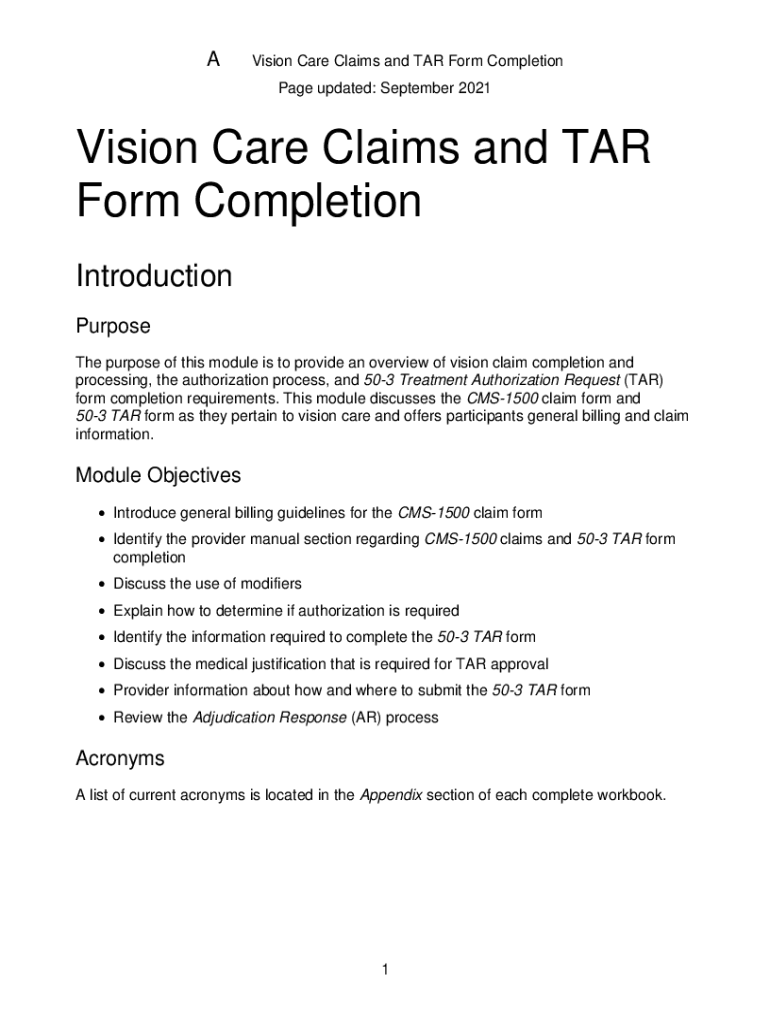 Fillable Online Workbook Vision Care Claims and TAR Form Completion ...