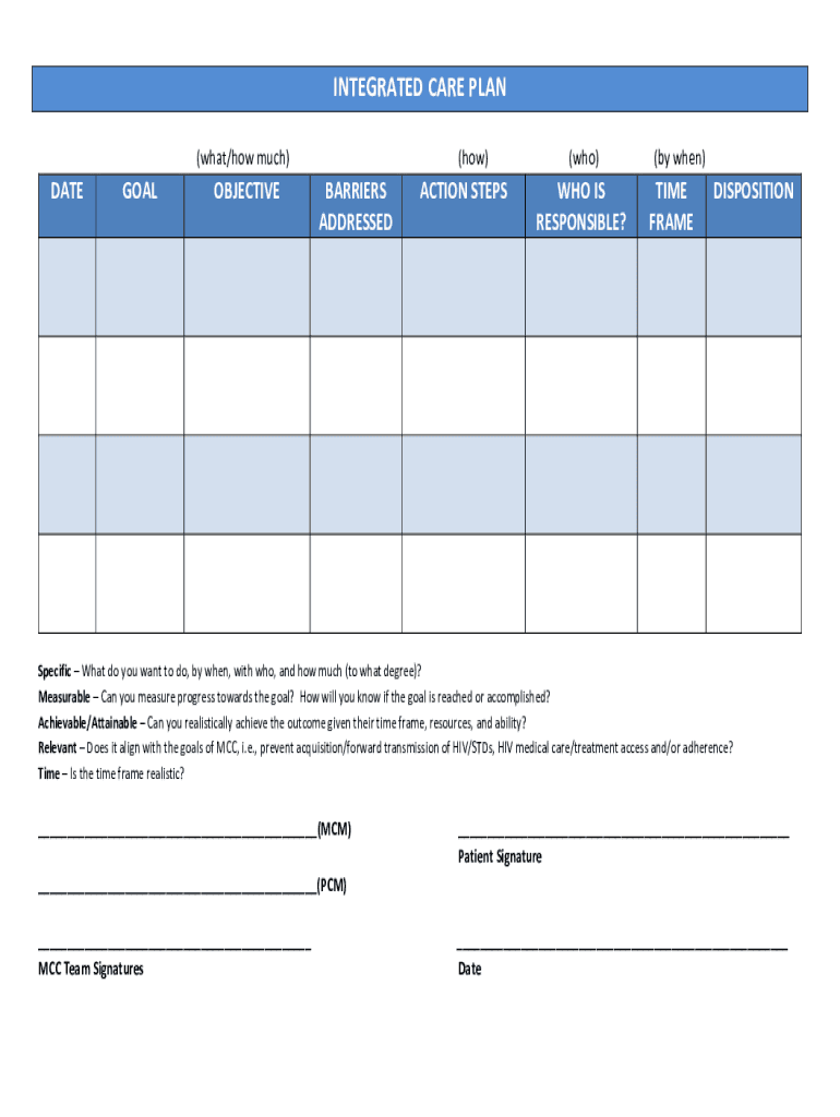 Fillable Online publichealth lacounty INTEGRATED CARE PLAN - Los ...