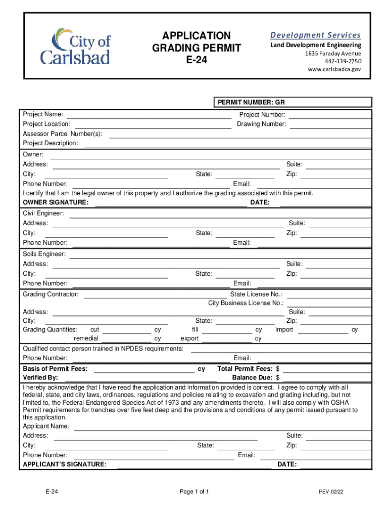 Fillable Online APPLICATION GRADING PERMIT E-24 Fax Email Print - pdfFiller