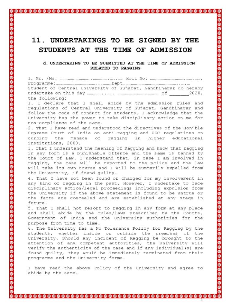 Fillable Online UNDERTAKING (Template) - National University of Medical ...