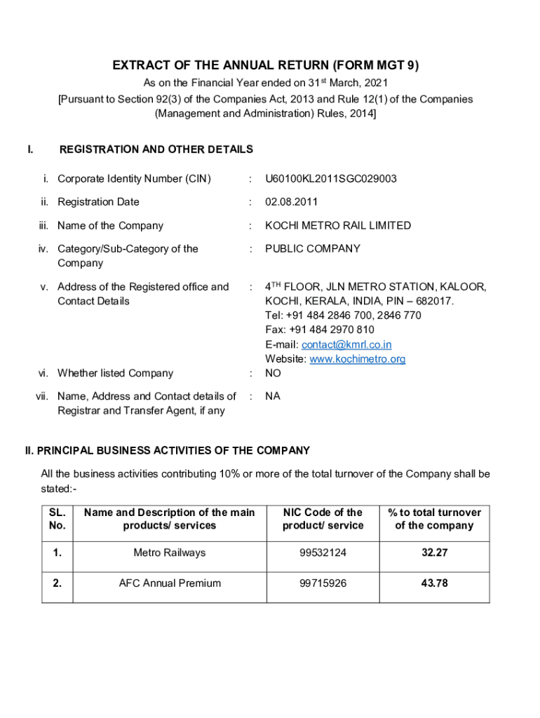 Fillable Online Whether Extract of Annual Return (Form MGT-9) required ...