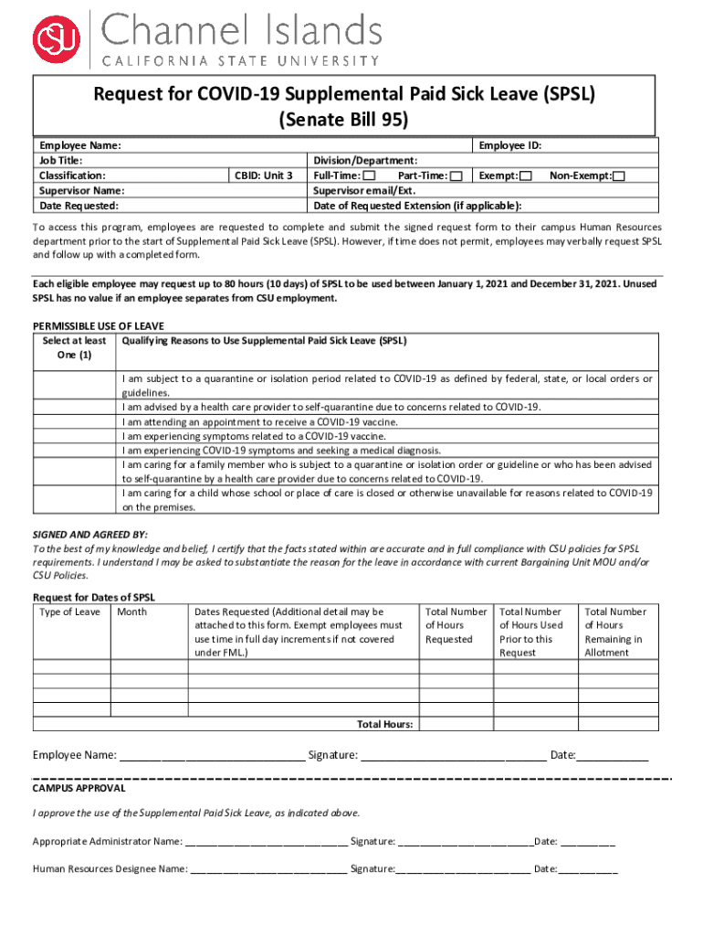 Fillable Online Fillable Online COVID-19 Supplemental Paid Sick Leave ...