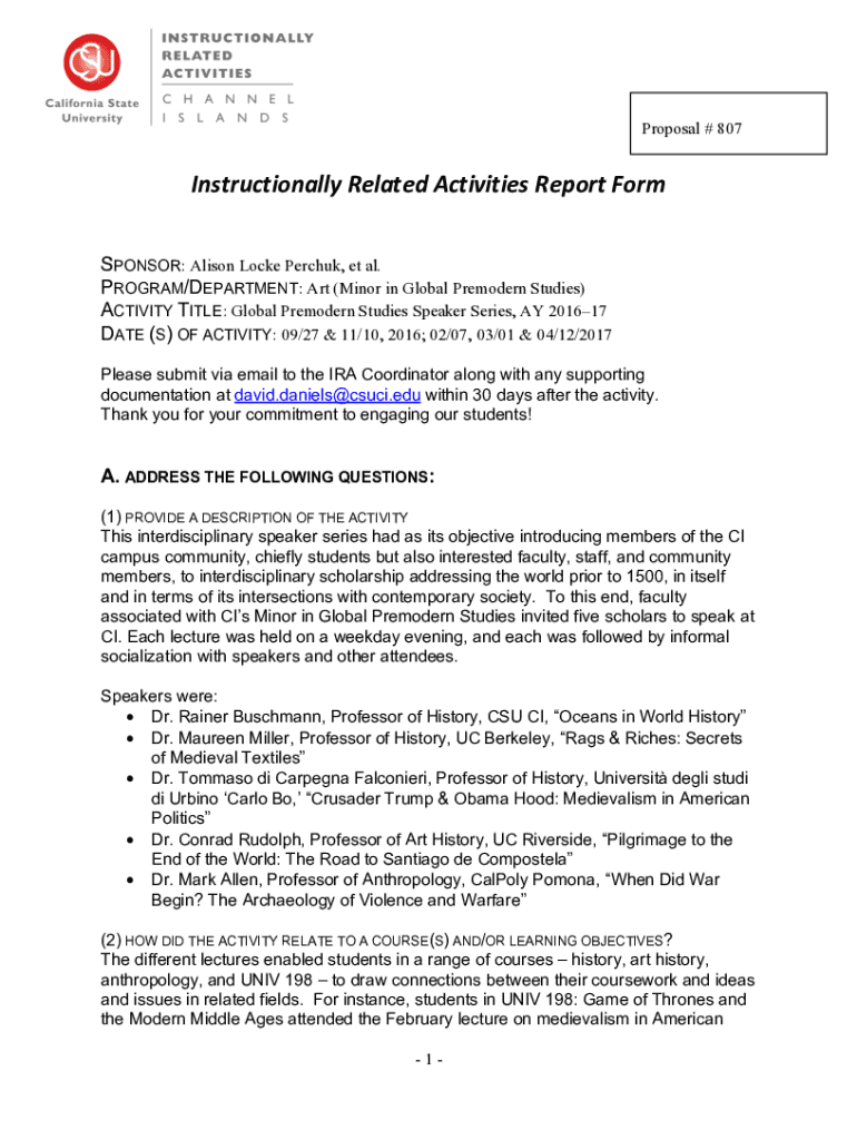 Fillable Online Instructionally Related Activities Report Form- 1 ...
