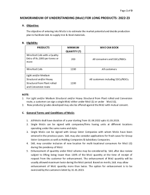 Fillable Online MEMORANDUM OF UNDERSTANDING (MoU) FOR PROJECT ...