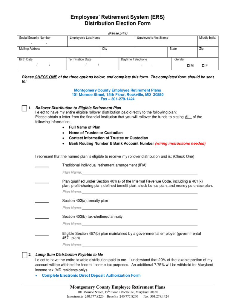 Fillable Online Employees' Retirement System (ERS) Distribution ...
